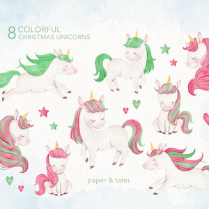 Watercolor Christmas Unicorns Clipart, Magical Xmas Animals PNG - Etsy