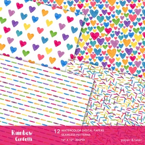 Watercolor Rainbow Confetti Digital Papers, Fabric Seamless Pattern ...