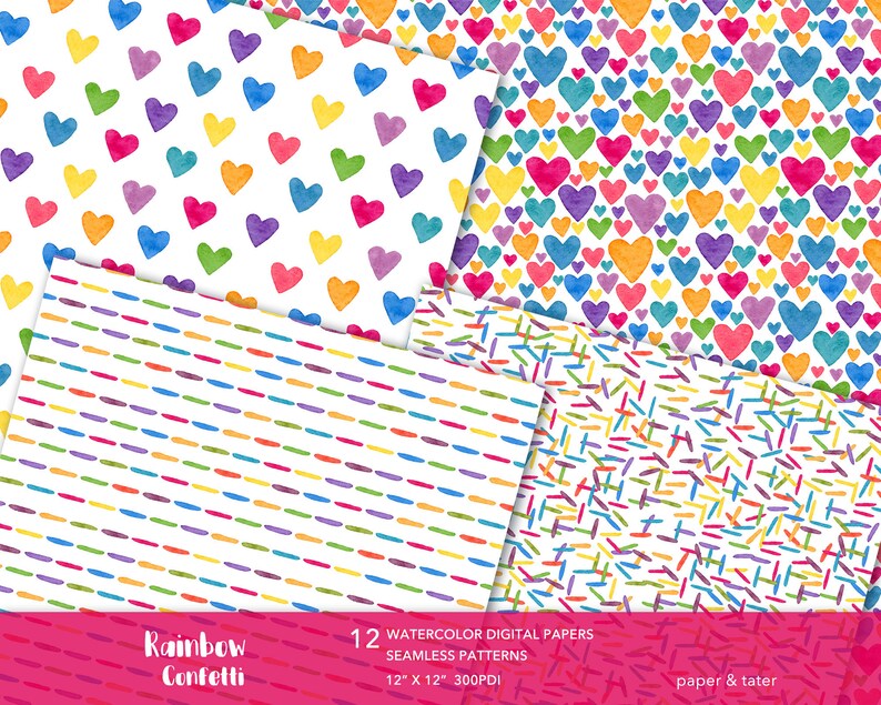 Watercolor Rainbow Confetti Digital Papers Fabric Seamless - Etsy