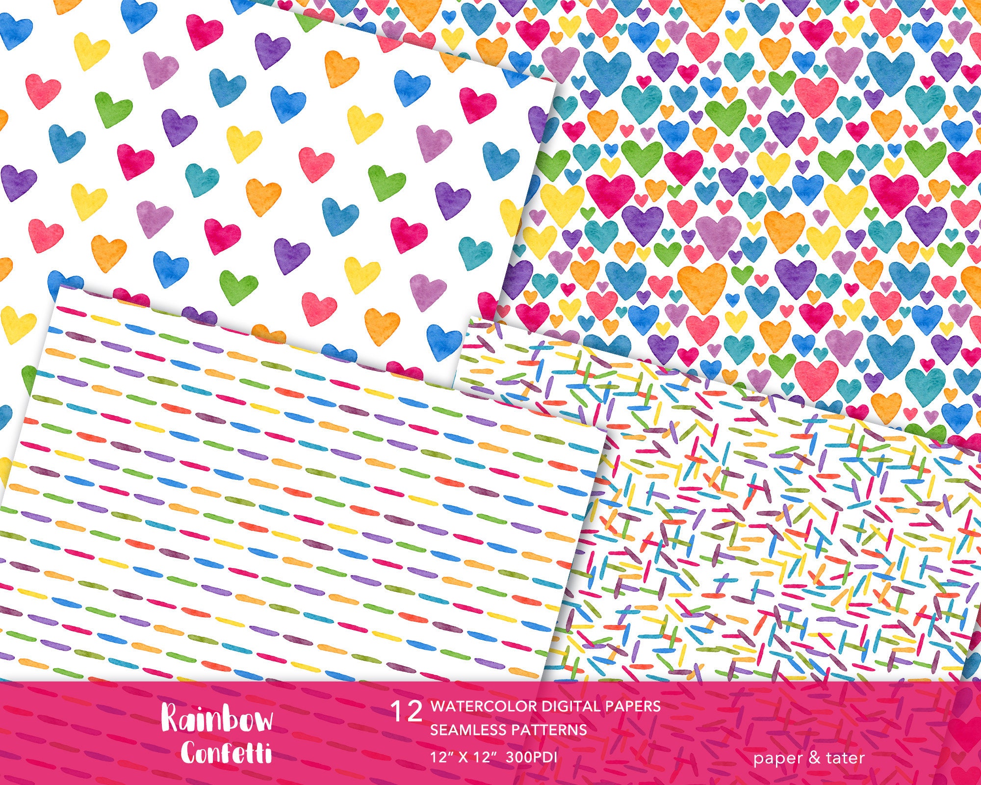 Watercolor Rainbow Confetti Digital Papers Fabric Seamless | Etsy