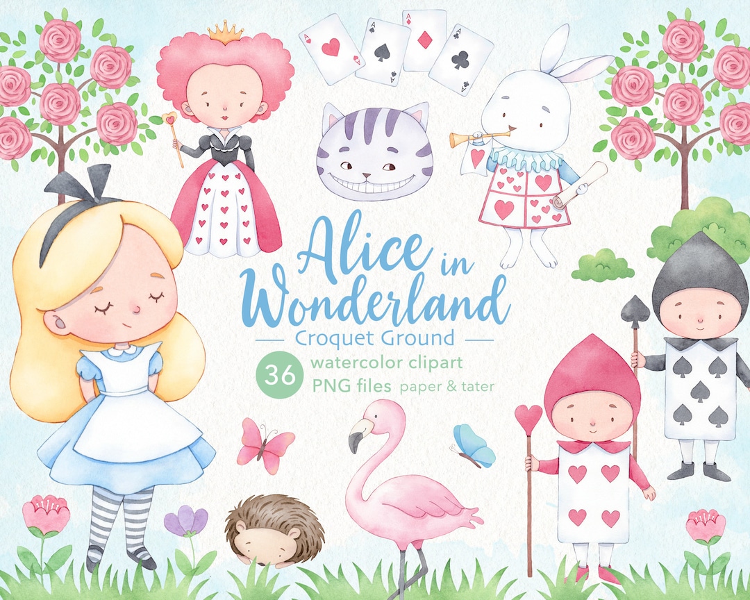 Alice in Wonderland Watercolor Clipart, Queens Croquet Ground, Alice ...