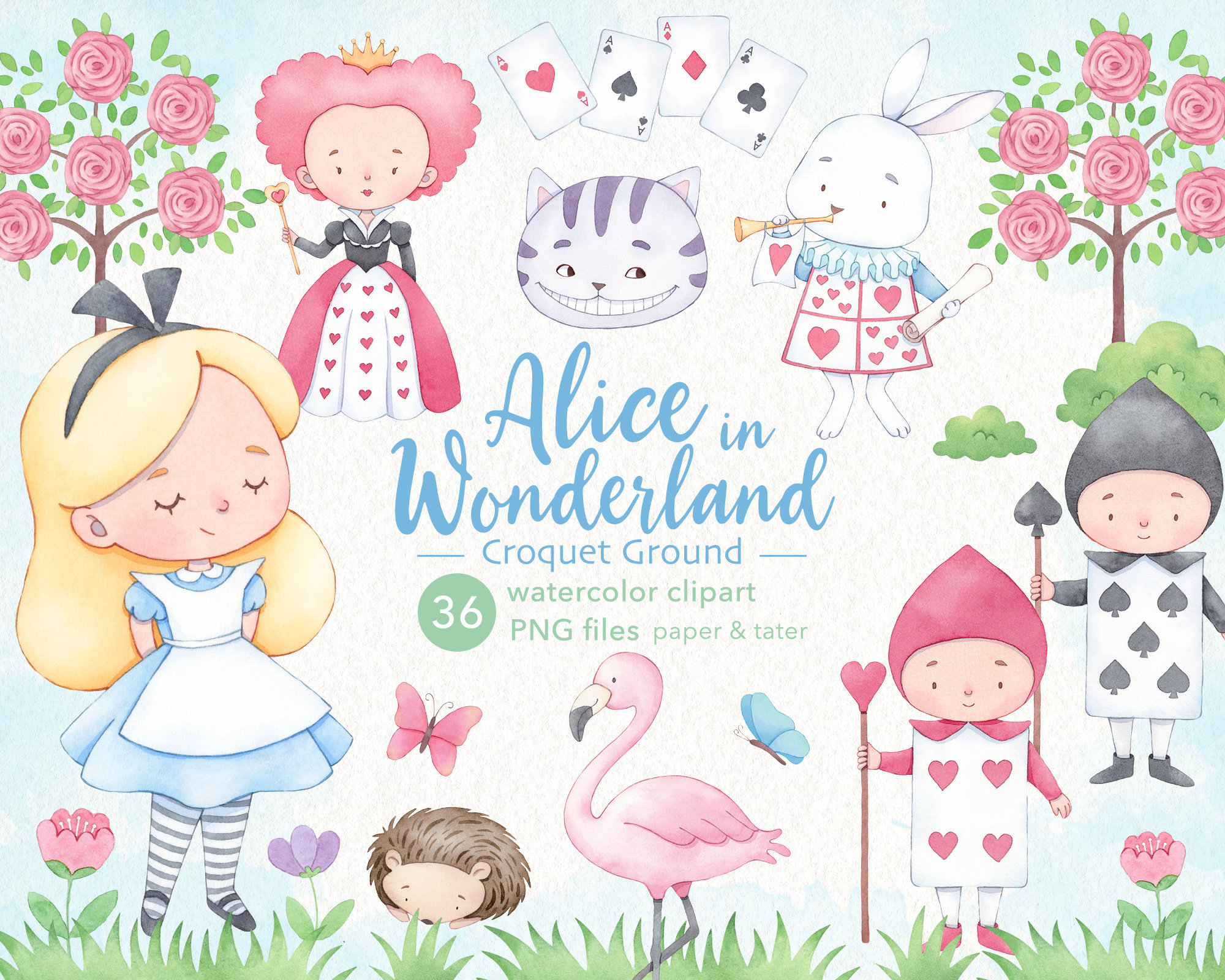Alice in Wonderland Watercolor Clipart Queens Croquet Ground - Etsy