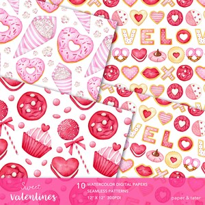 Watercolor Sweet Valentines Digital Papers, Fabric Seamless Pattern ...