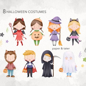 Trick or Treat Halloween Clipart, Watercolor Halloween Costume Kids PNG ...