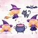 Pink Little Witch Watercolor Halloween Clipart Cauldron Love - Etsy