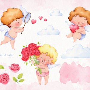 Watercolor Cupid Clipart, Valentines Day Love Graphics, Baby Angel ...