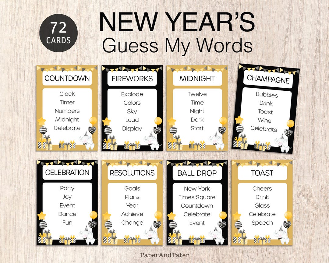 New Year's Eve Word Guessing Game Printable Forbidden Words Holiday Activity Fun Family Friendly ...