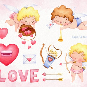 Watercolor Cupid Clipart, Valentines Day Love Graphics, Baby Angel ...