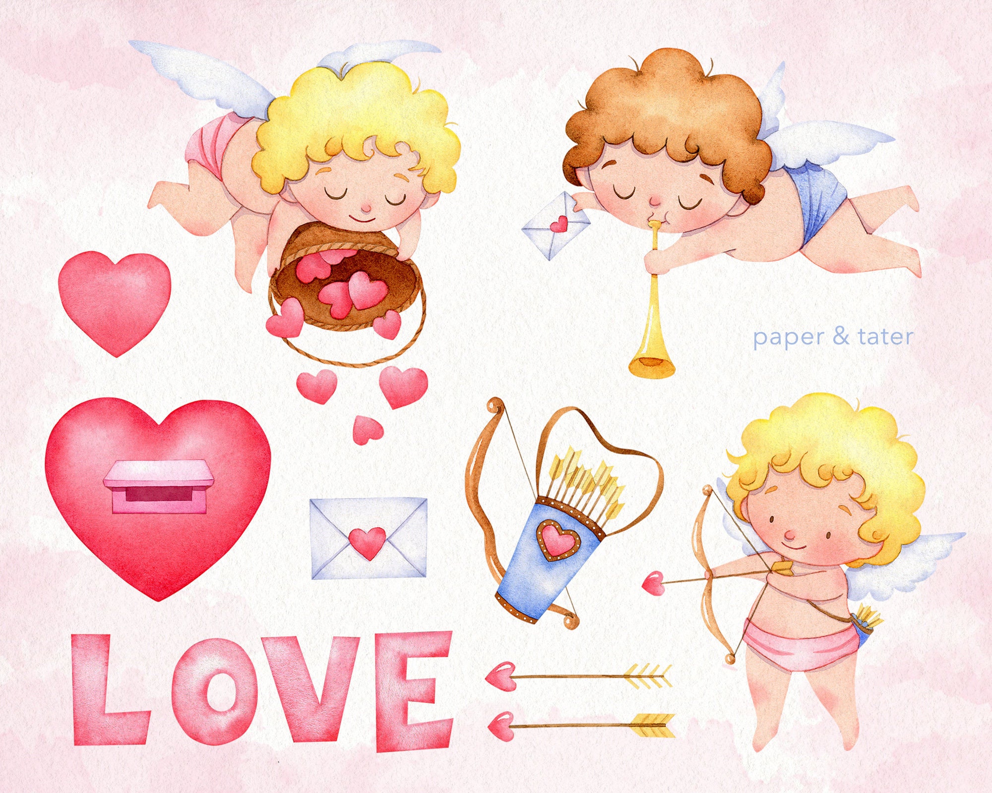 Watercolor Cupid Clipart Valentines Day Love Graphics Baby | Etsy