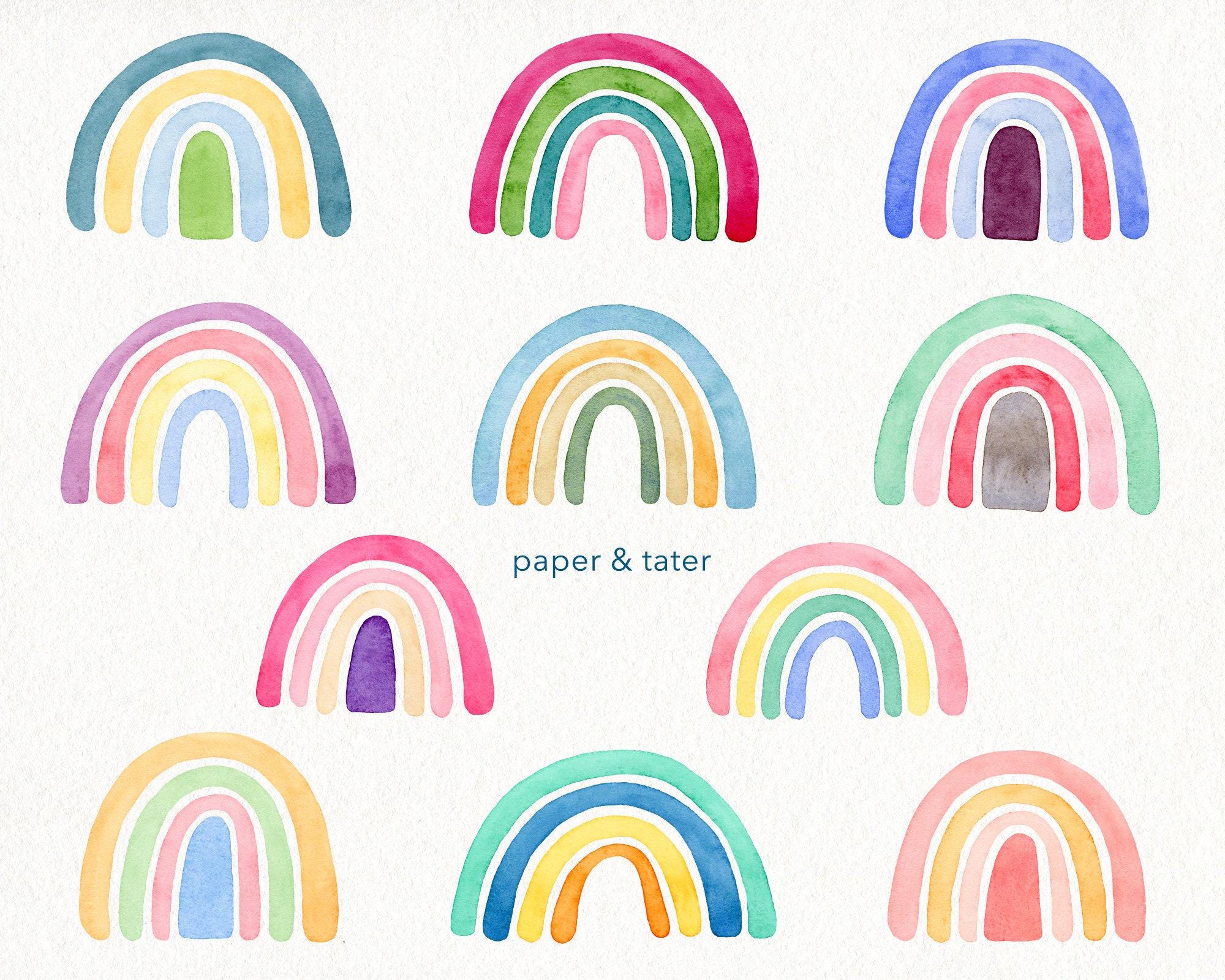 Watercolor Rainbows Clipart Graphics Colorful Nursery - Etsy