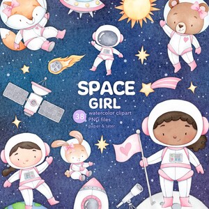 Girl Astronaut Watercolor Clipart, Space Animals, Space Girl PNG - Etsy