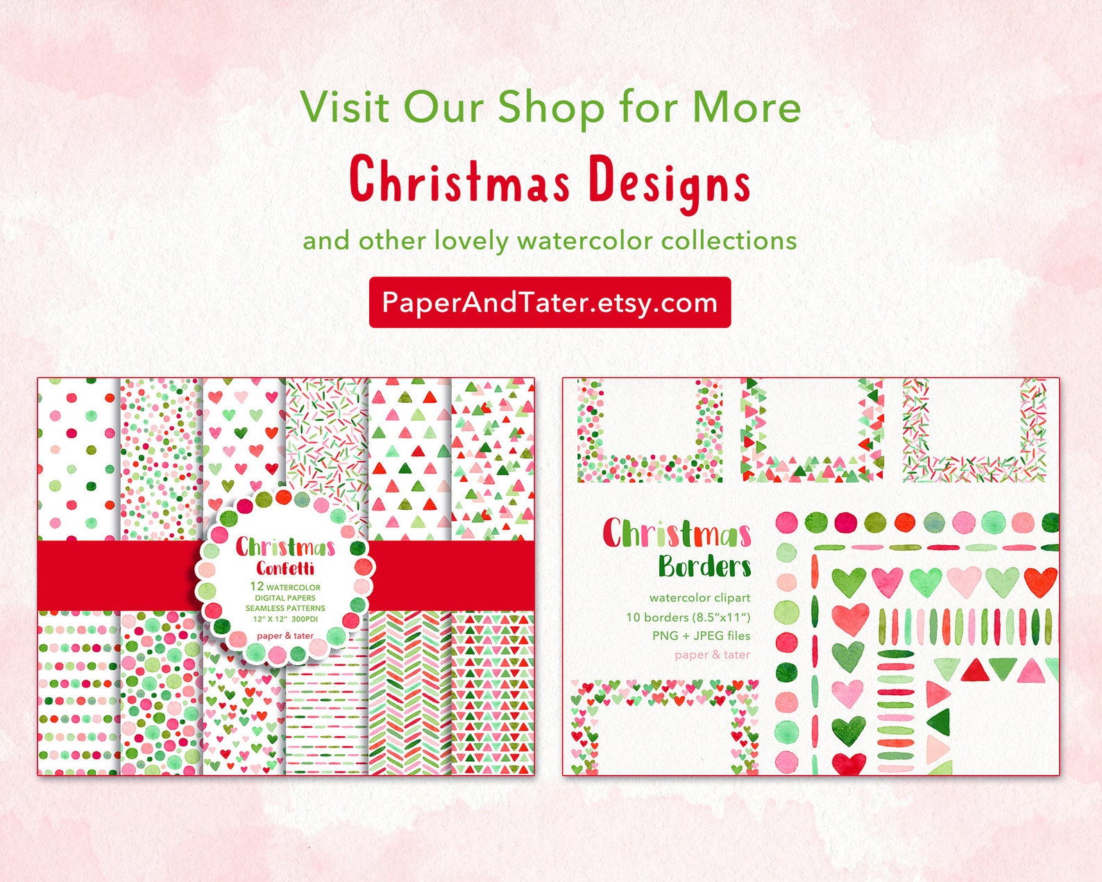 Watercolor Christmas Borders Clipart Graphics Colorful Shapes | Etsy