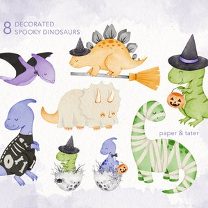 Halloween Dinosaurs Watercolor Clipart, Spooky Dinos PNG - Etsy