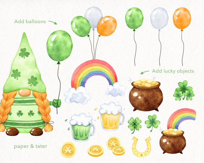 Watercolor St Patricks Day Gnomes Clipart Graphics Nordic | Etsy