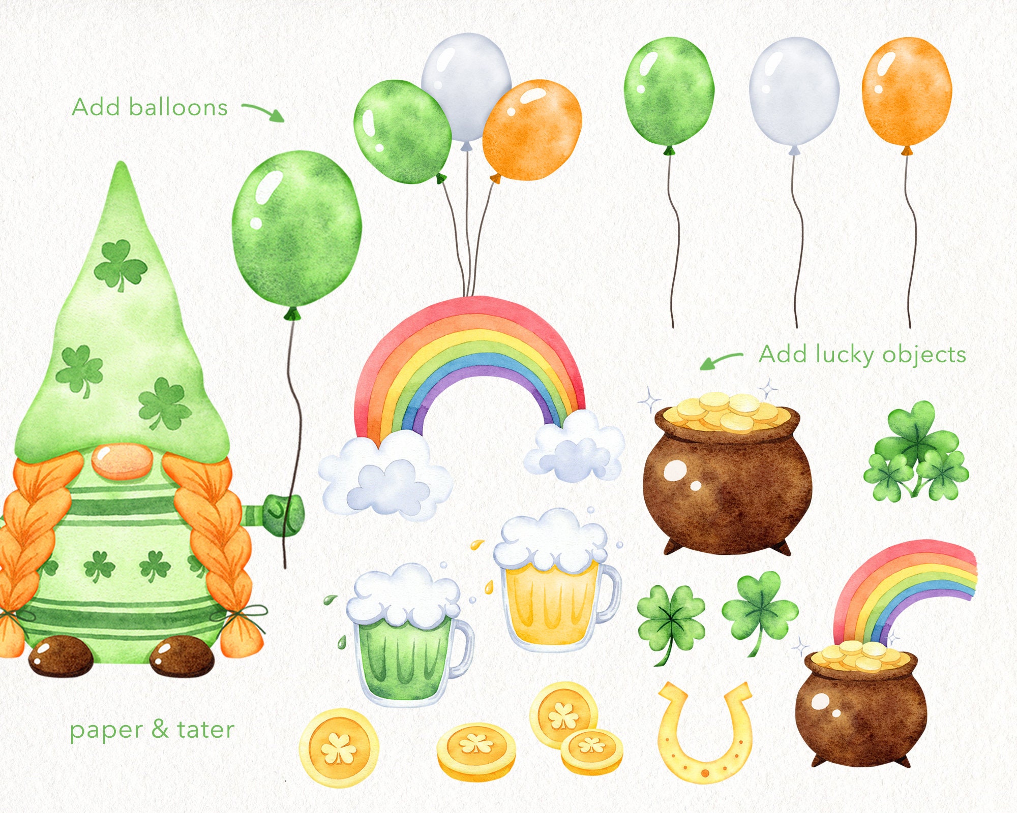 Watercolor St Patricks Day Gnomes Clipart Graphics Nordic | Etsy