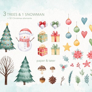 Woodland Christmas Watercolor Clipart, Cute Xmas Animals PNG - Etsy
