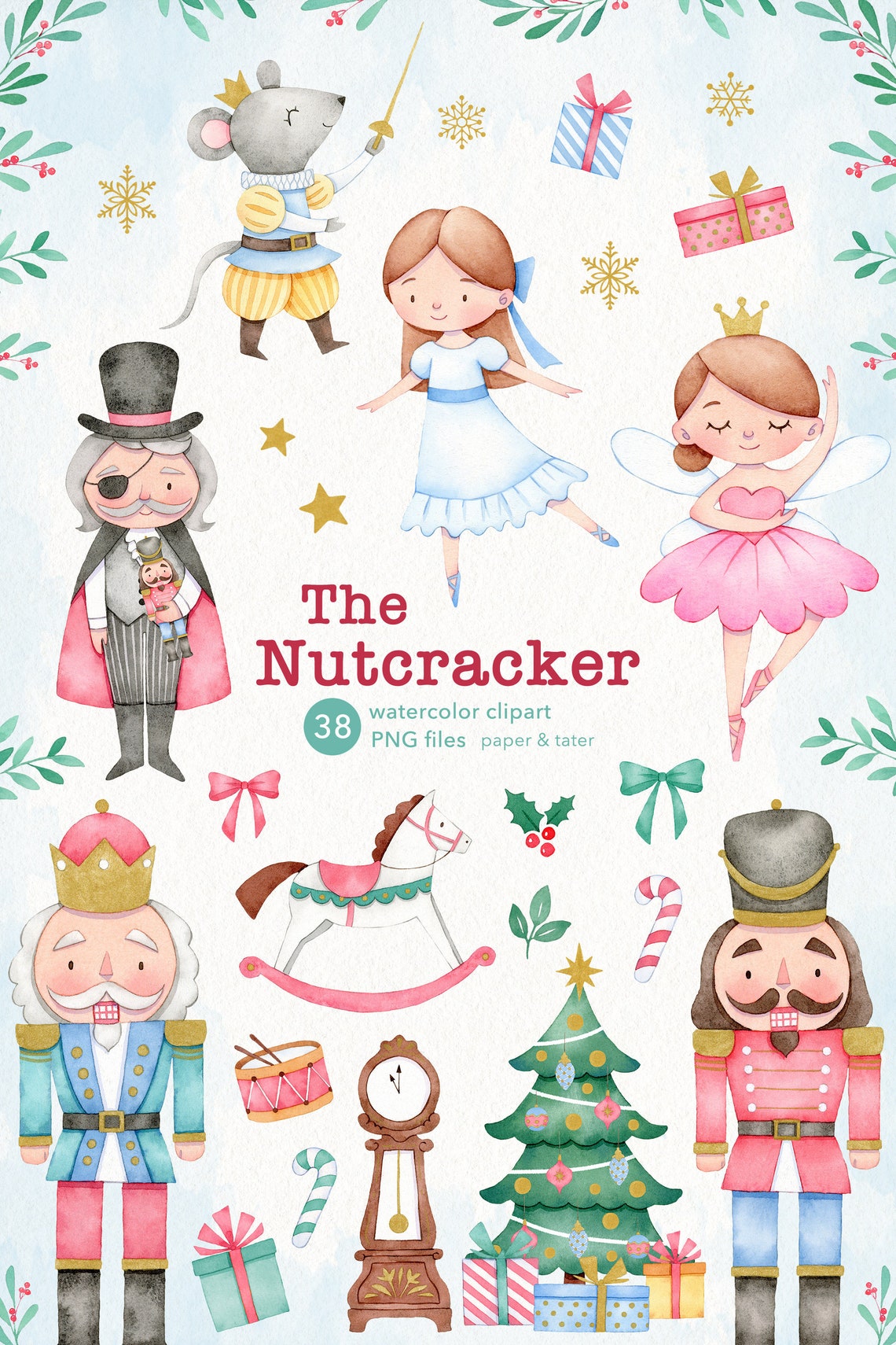 Nutcracker Ballet Christmas Watercolor Clipart Classic Xmas | Etsy