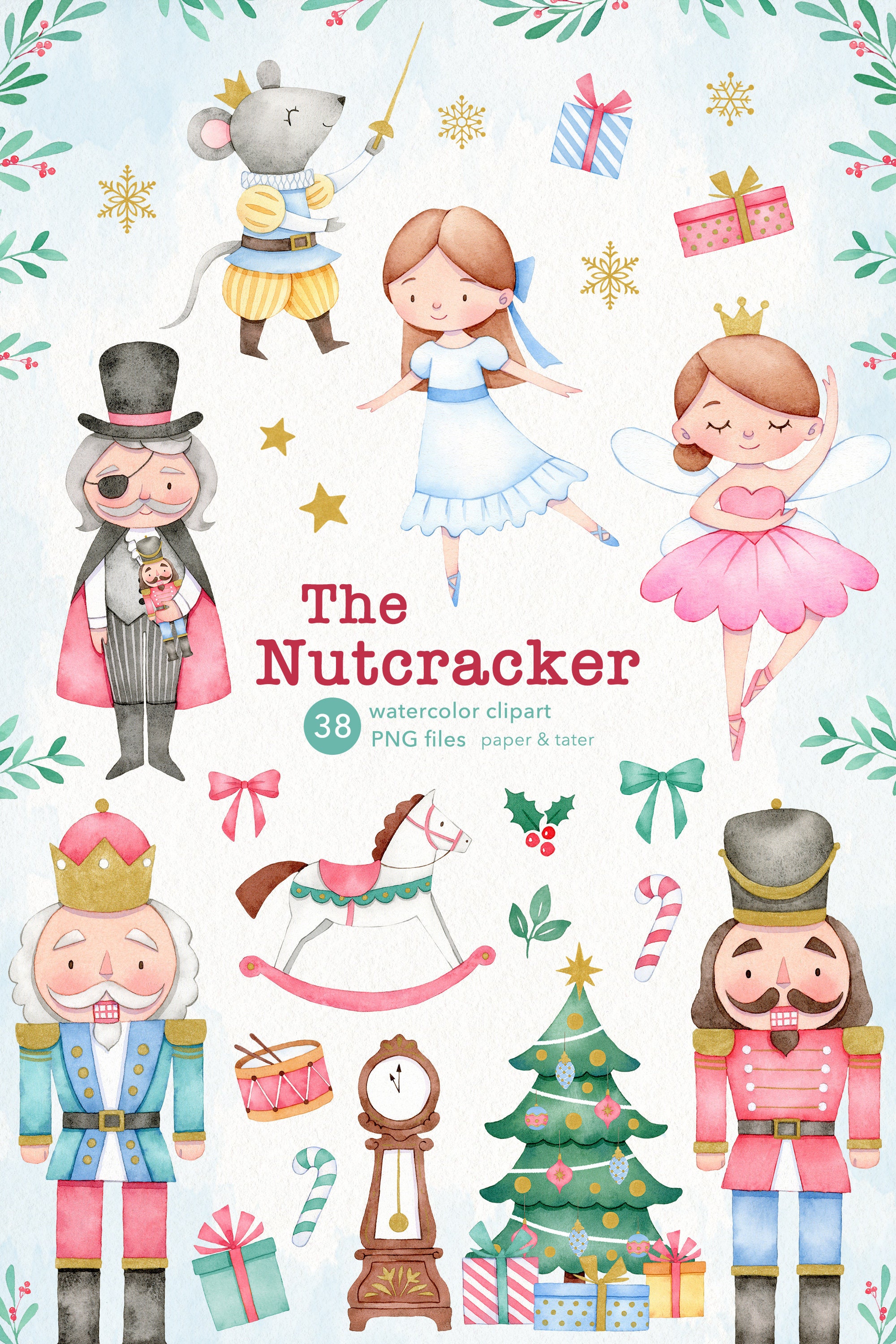 Nutcracker Ballet Christmas Watercolor Clipart Classic Xmas | Etsy