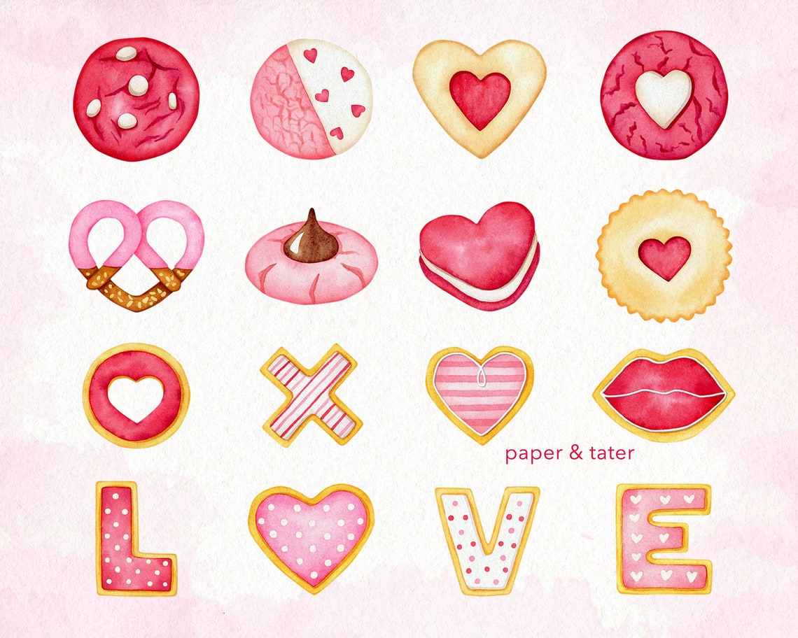 Watercolor Valentine Sweets Clipart Love Cookies Cupcake | Etsy