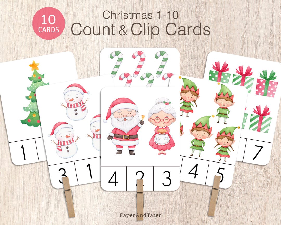 Christmas Count and Clip Cards 1-10, Holiday Counting Cards, Xmas ...
