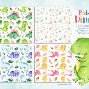 Watercolor Baby Dinosaurs Digital Papers, Fabric Seamless Pattern ...