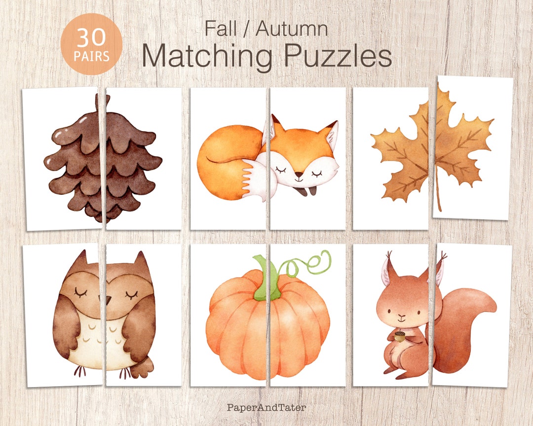 Printable Fall Matching Puzzles for Kids – Autumn Educational Activity ...
