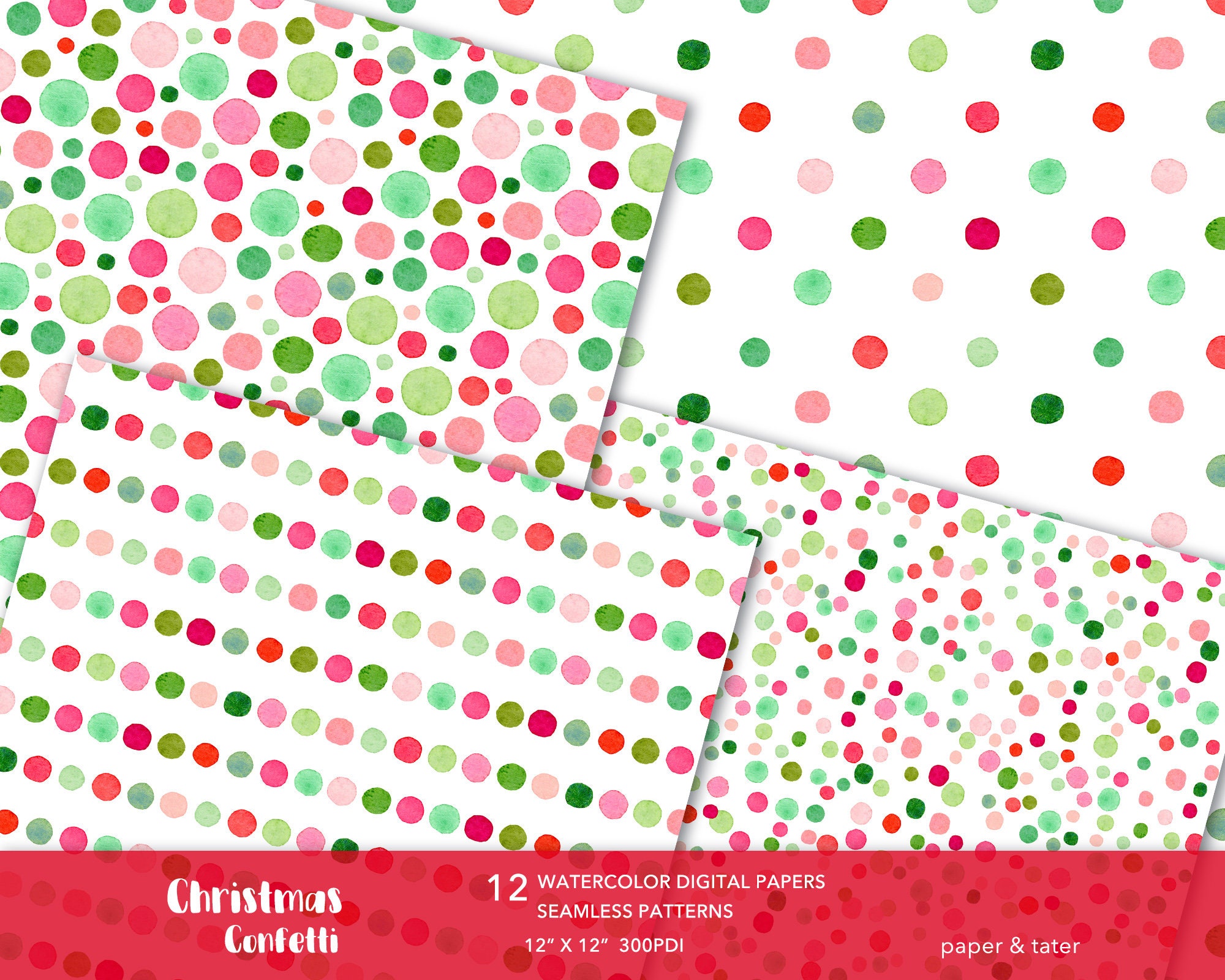 Watercolor Christmas Confetti Digital Papers Fabric Seamless | Etsy