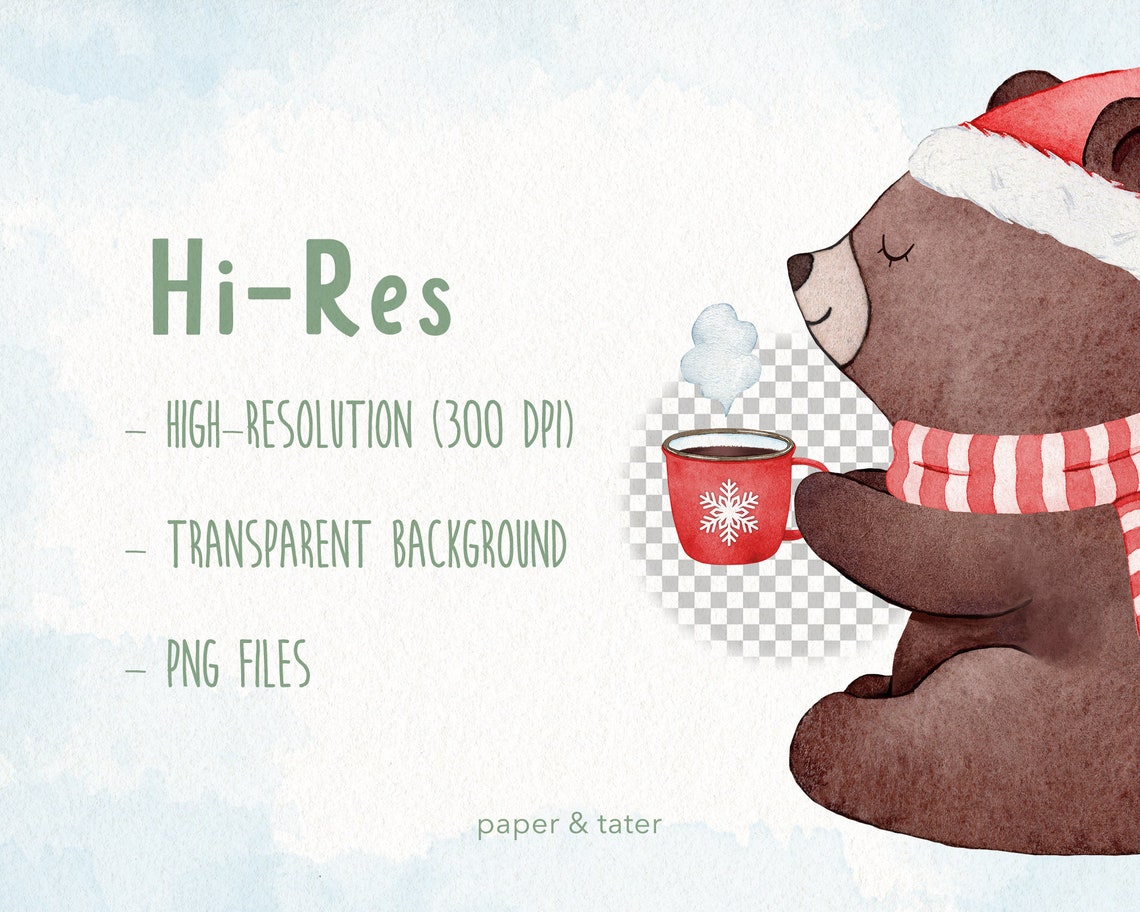 Watercolor Christmas Bear Clipart Cute Xmas Woodland Animals | Etsy