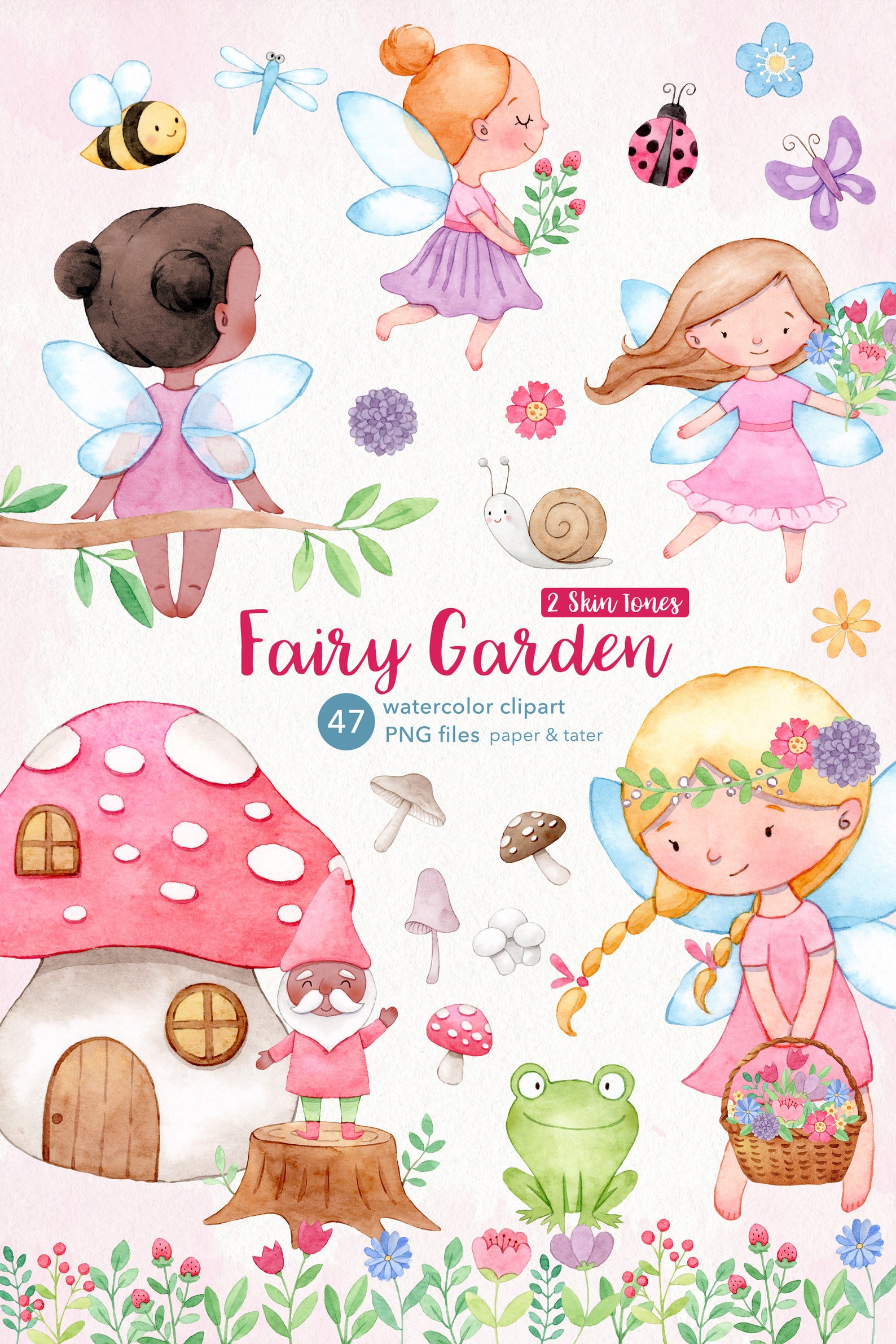 Fairy Garden Watercolor Clipart Spring Fairies PNG | Etsy