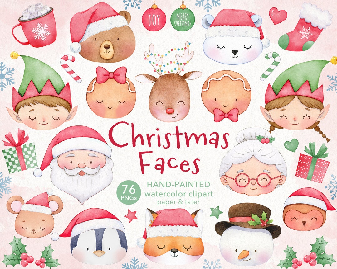 Hand-painted Watercolor Christmas Faces Clipart Digital Download PNG ...