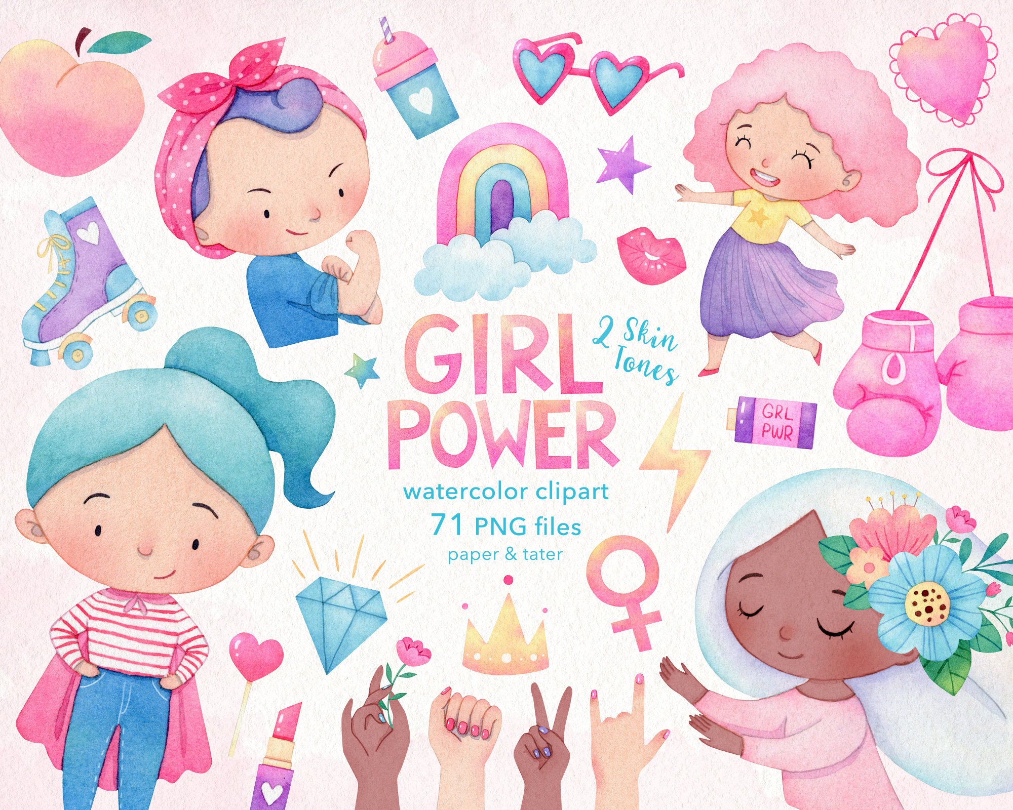 Girl Power Watercolor Clipart GRL PWR Graphics Feminist - Etsy