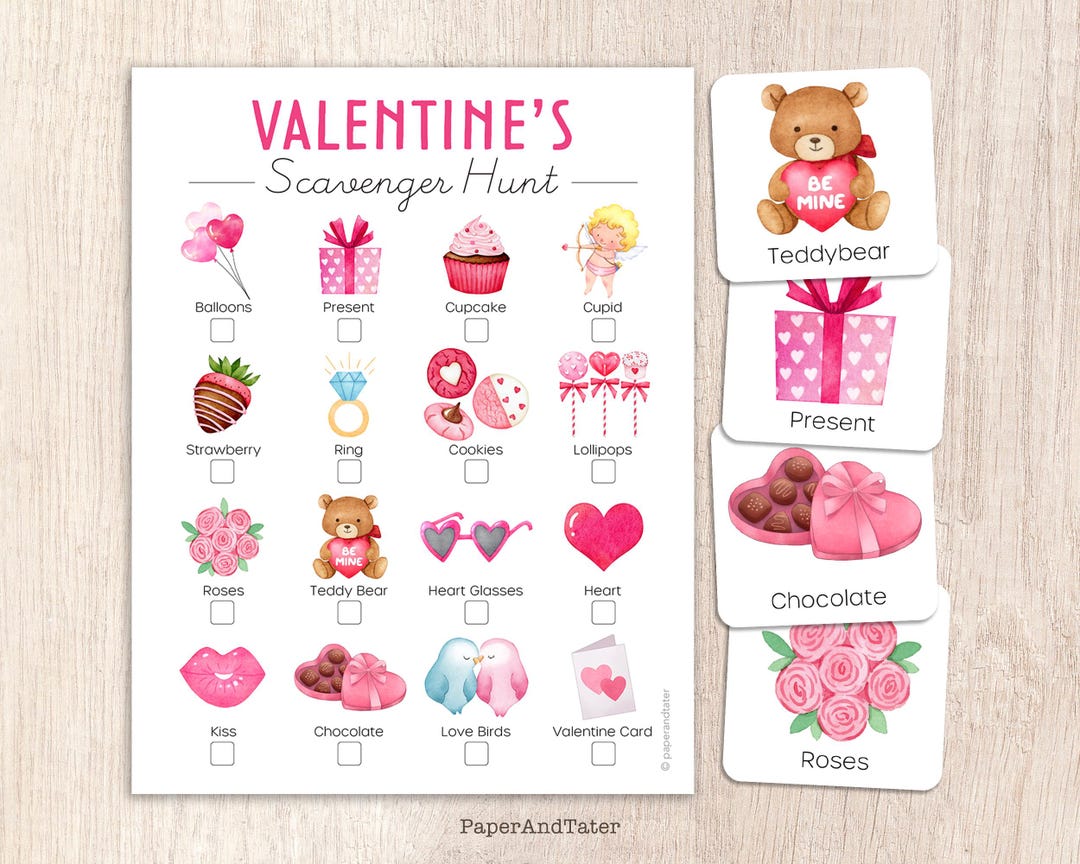 Valentine Scavenger Hunt for Kids - Fun Valentine's Day Game - Indoor ...
