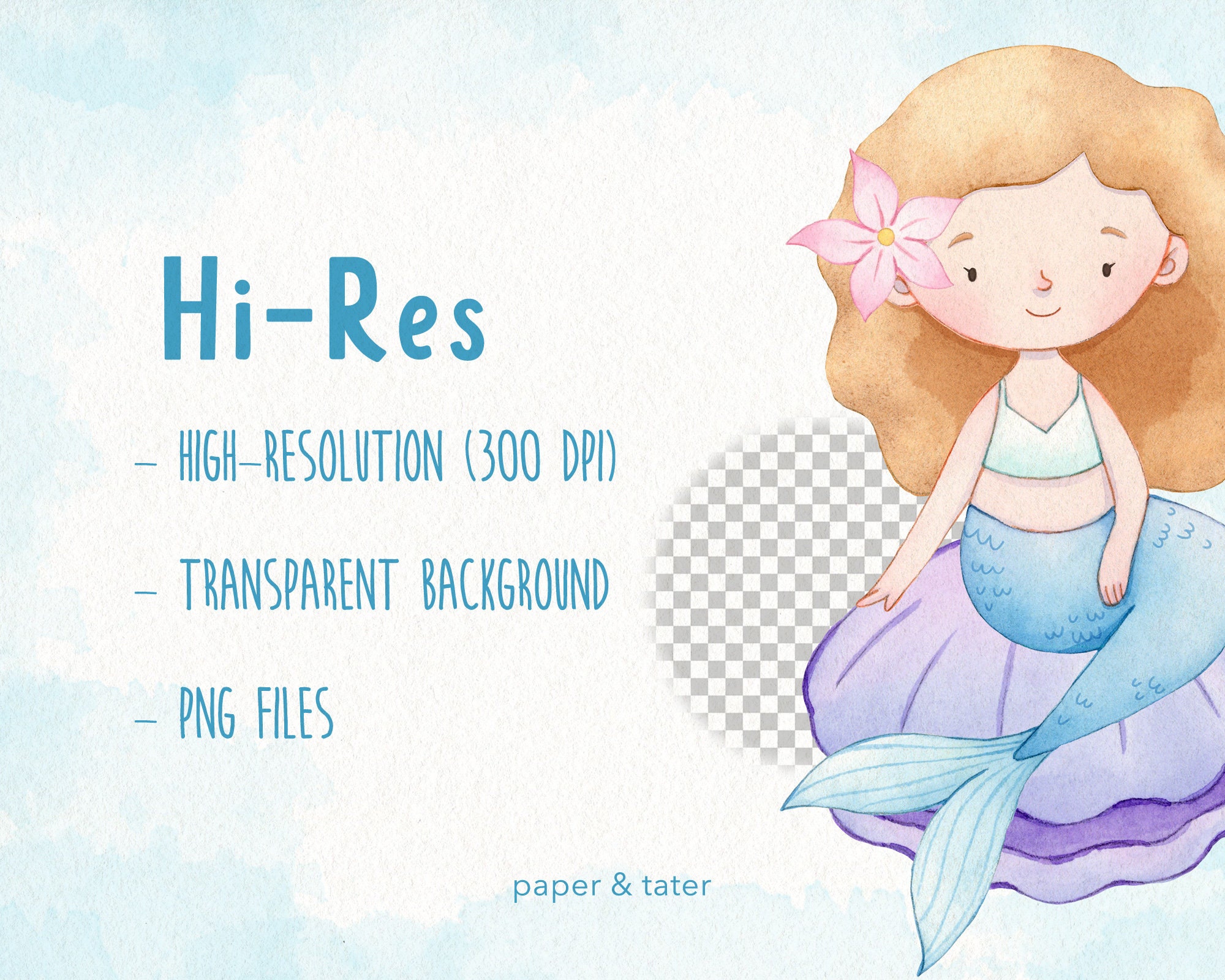Watercolor Mermaid Clipart Cute Mermaids PNG - Etsy