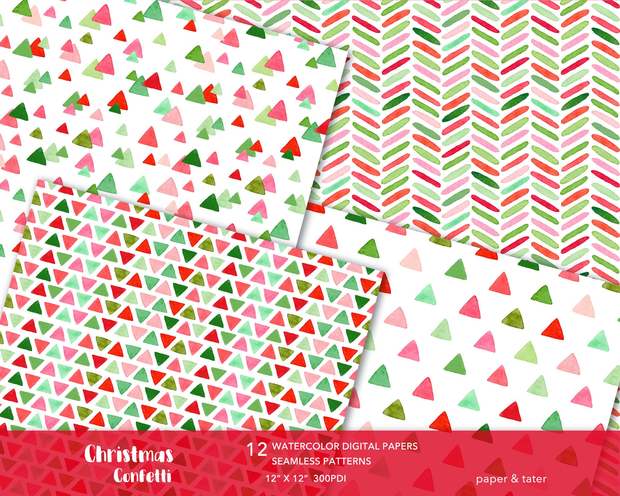 Watercolor Christmas Confetti Digital Papers Fabric Seamless | Etsy