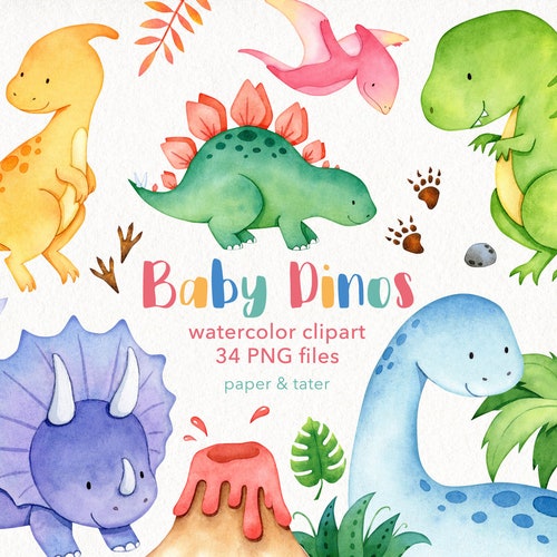 Watercolor Girly Dinosaurs Clipart Cute Baby Dino Clip Art T - Etsy