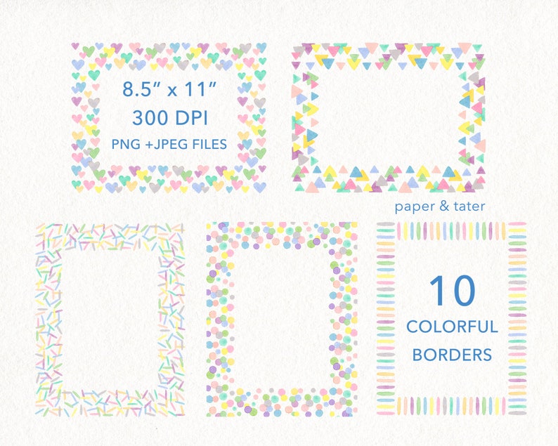 Watercolor Pastel Rainbow Borders Clipart Graphic Colorful | Etsy