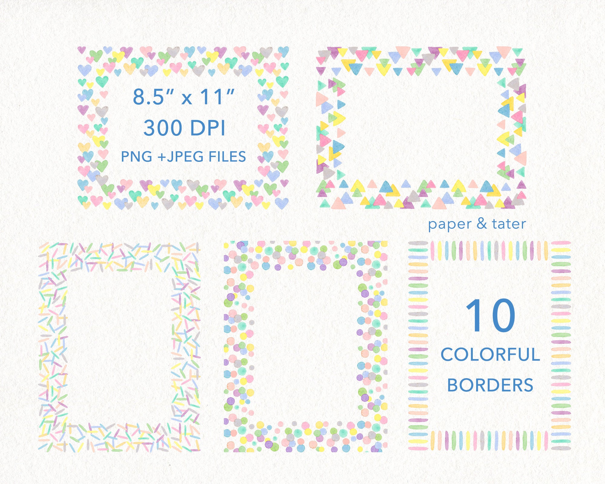 Watercolor Pastel Rainbow Borders Clipart Graphic Colorful - Etsy