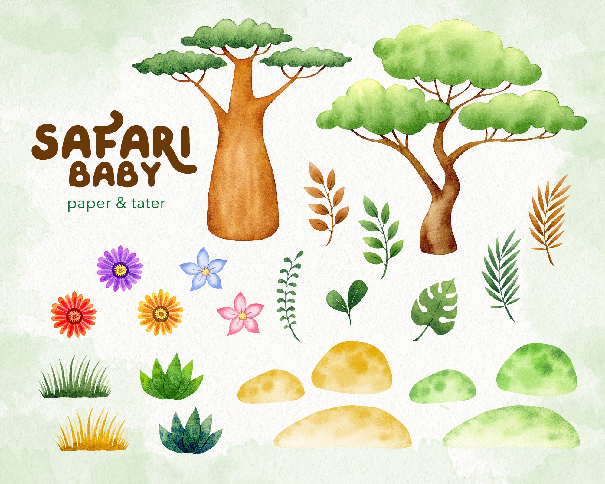 Watercolor Safari Baby Animals Clipart Graphics African | Etsy