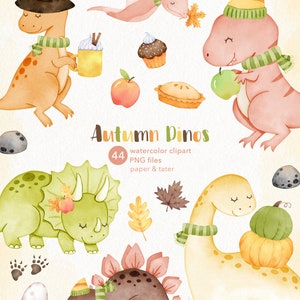 Watercolor Autumn Dinosaur Clipart, Fall Dino Clip Art, Thanksgiving ...