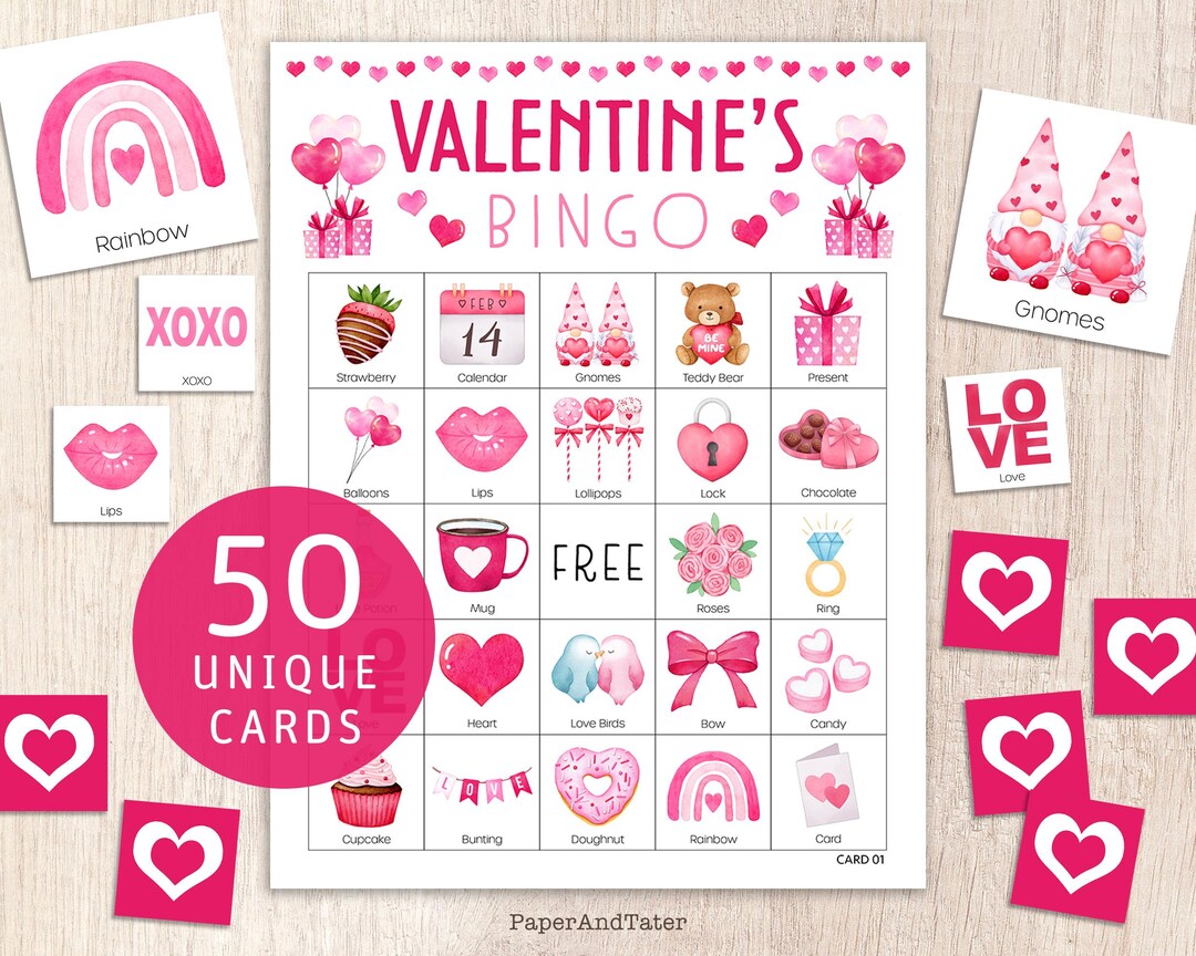FAREWELL SALE - Valentine's Bingo Cards - 50 Unique Valentine's Day ...