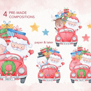 Santa's Cars Watercolor Clipart, Front View Christmas Vehicles PNG - Etsy
