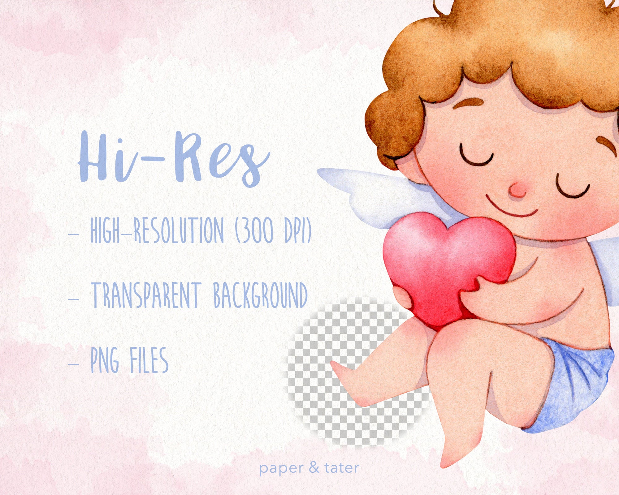 Watercolor Cupid Clipart Valentines Day Love Graphics Baby | Etsy