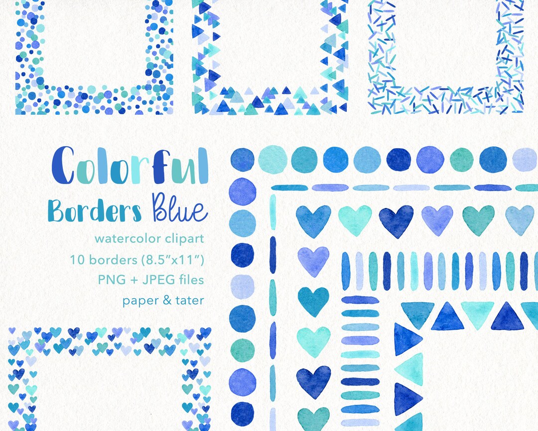 Watercolor Blue Borders Clipart Heart Triangle Circle Overlay - Etsy