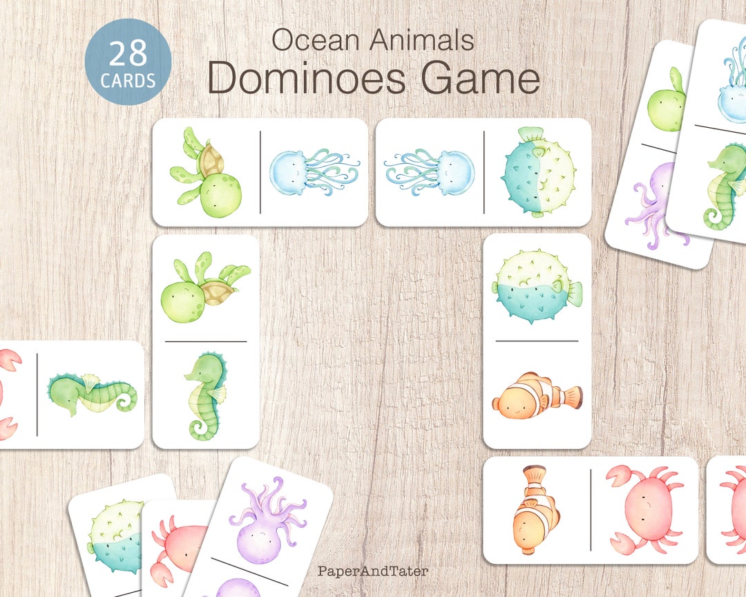 Ocean Animals Dominoes Game for Kids, Educational Picture Dominoes ...