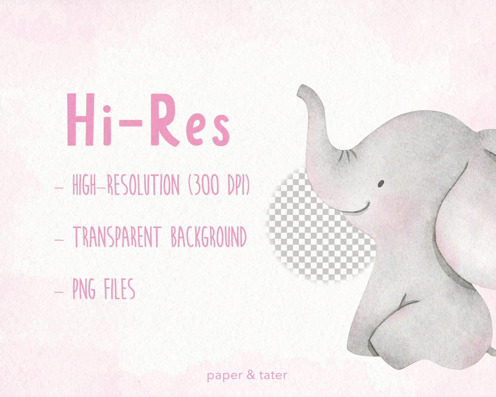 Watercolor Pink Baby Elephant Clipart Graphics Cute Baby Girl | Etsy UK