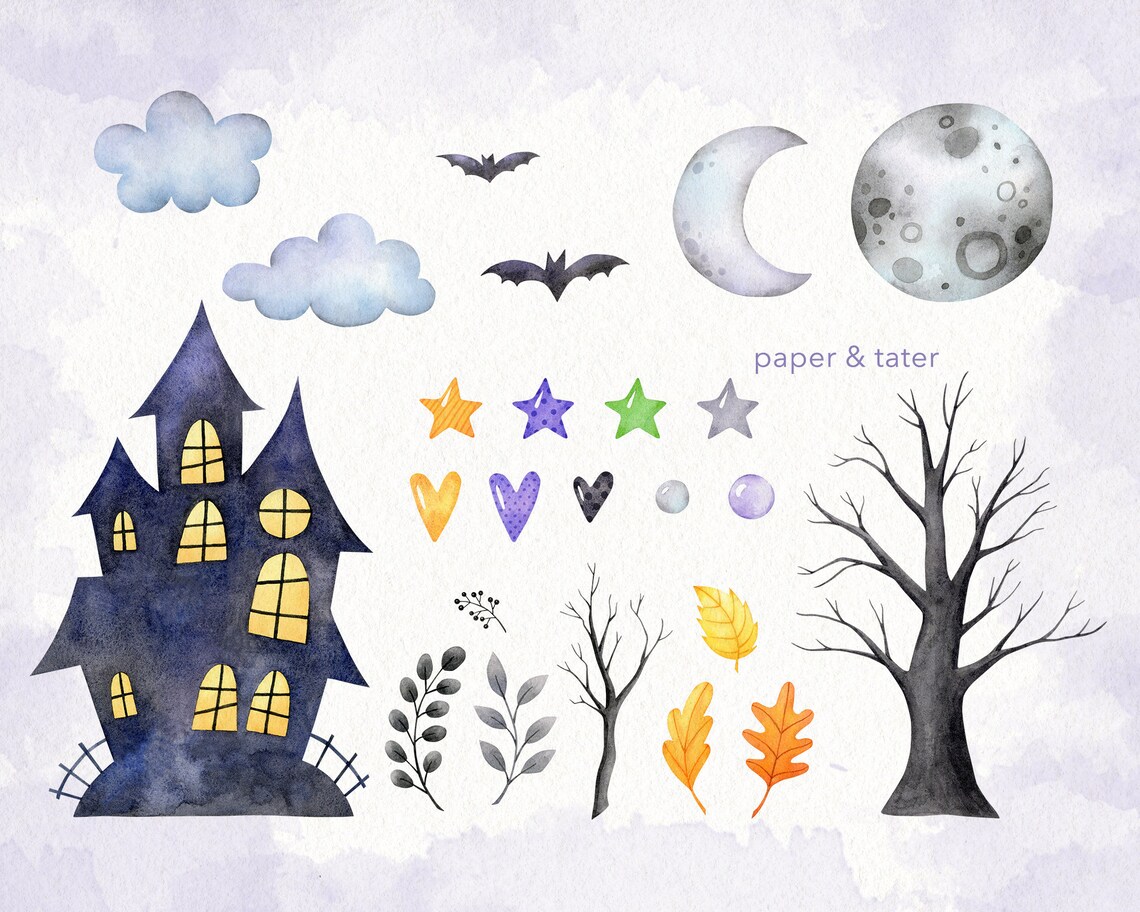 Watercolor Halloween Clipart Cute Monsters Witch Vampire - Etsy