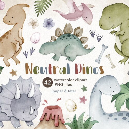 Watercolor Baby Dinosaur Clipart Graphics Dino Clip Art T - Etsy