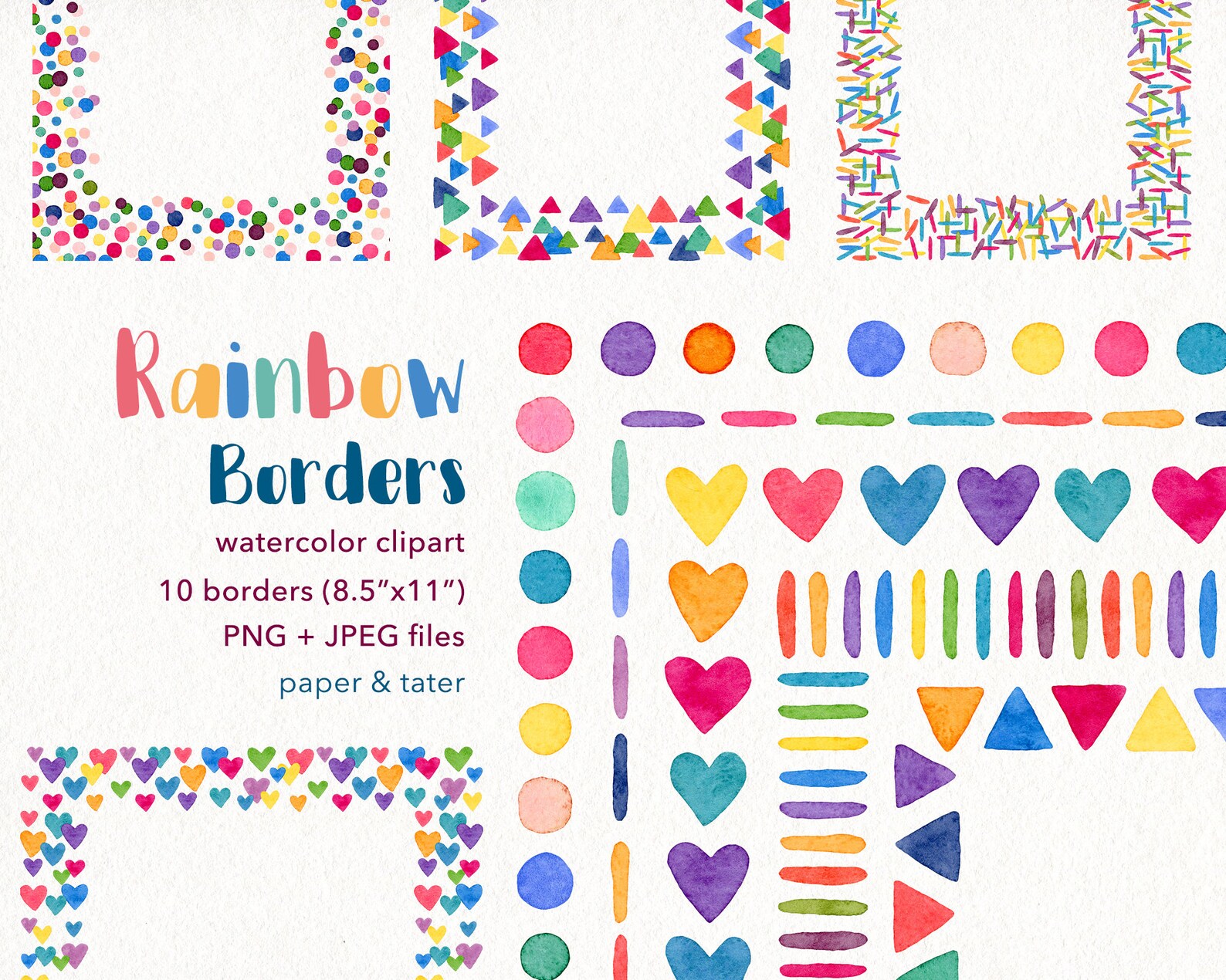Watercolor Rainbow Borders Clipart Graphics, Colorful Rainbow Frame ...