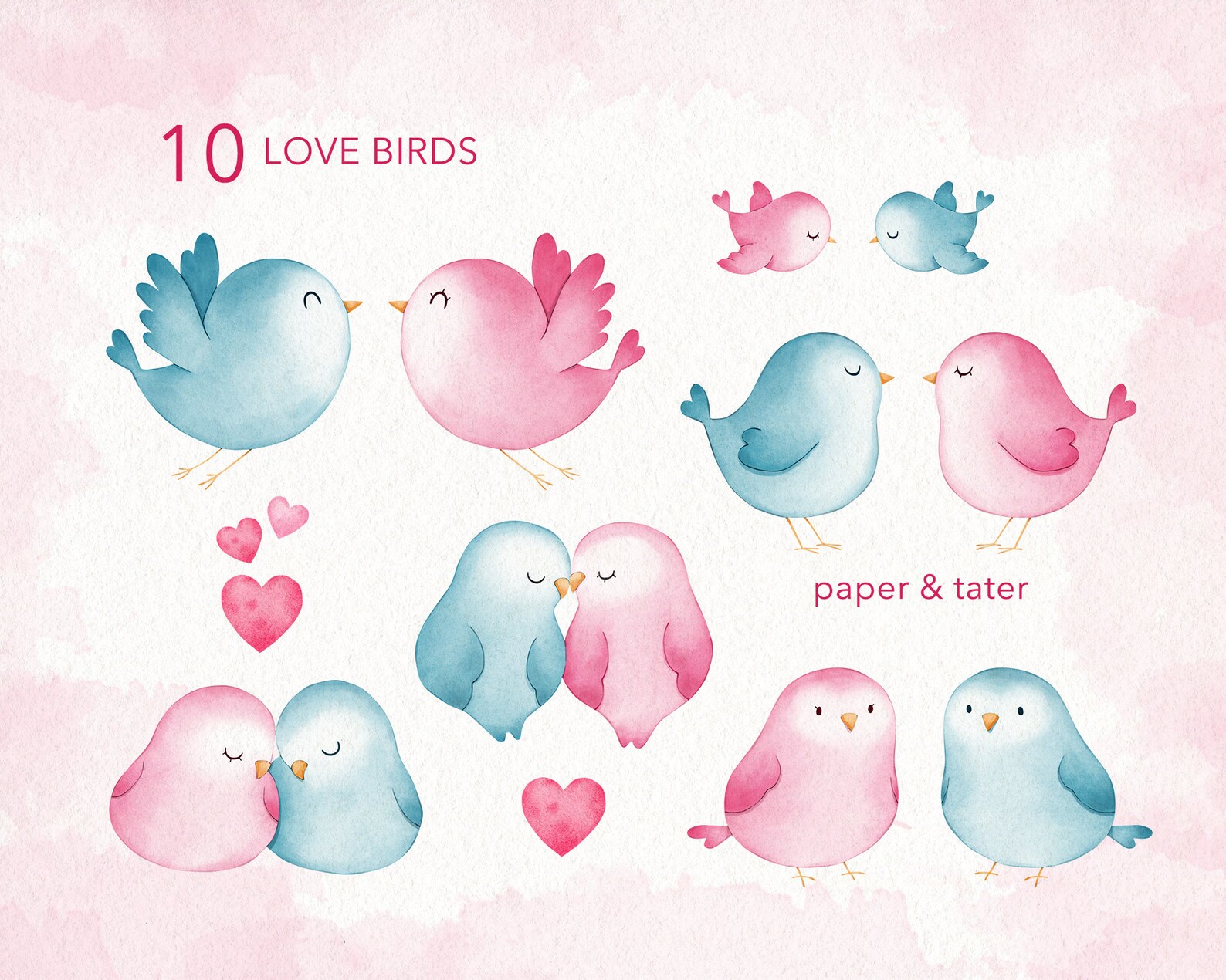 Watercolor Wedding Lovebirds Clipart Sweet Valentine Love - Etsy