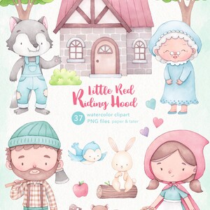 Little Red Riding Hood Watercolor Clipart, Woodland Fairy Tale PNG - Etsy